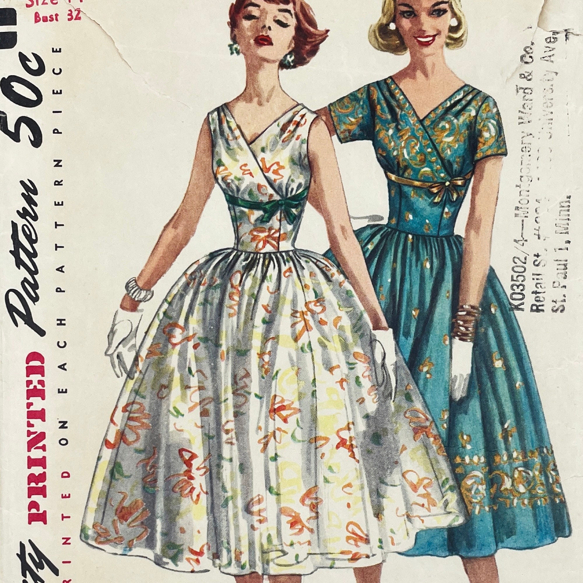 Simplicity 1616 - 1950s Midriff Surplice Dress With Deep V and Full ...
