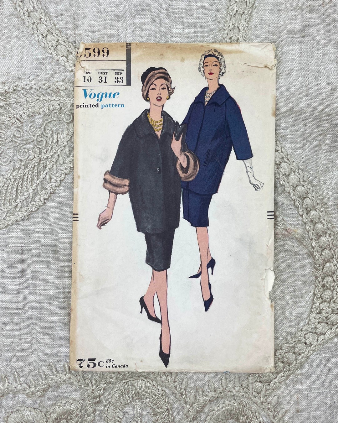 Vogue 9566 1950s Barrel Jacket Pattern With Shaped Collar Size 10 31 ...