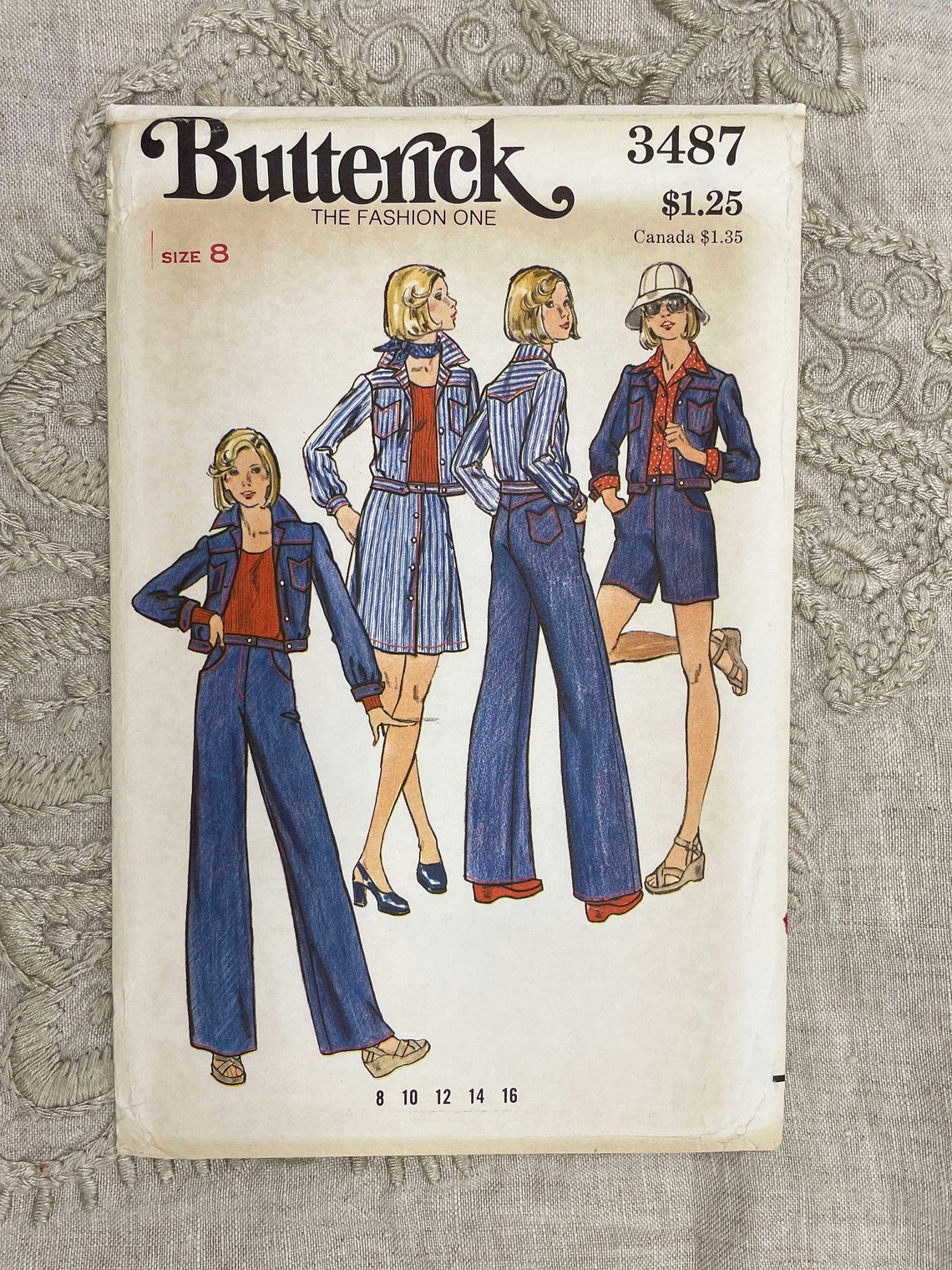 Butterick 3487 70s Cropped Jean Jacket Skirt Shorts and - Etsy