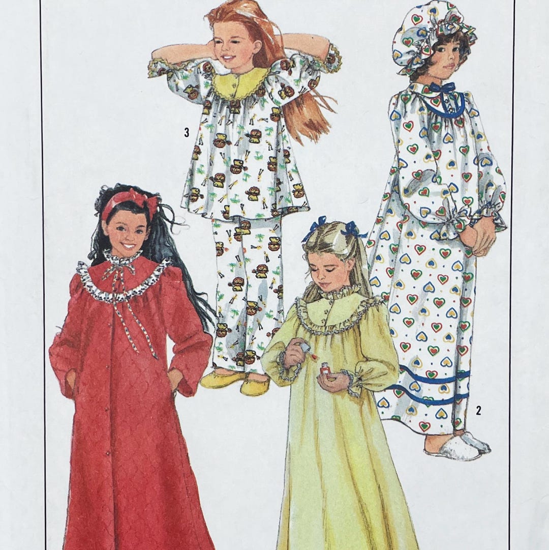 Simplicity 8942 - 1980s Youth Yoke Gathered Nightgown, Pajamas, Robe ...
