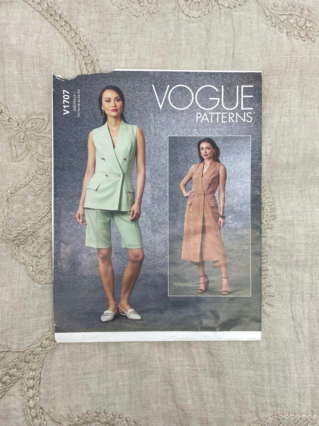 Vogue 1707 Double Breasted Long Vest, Shorts and Cropped Pants Pattern ...