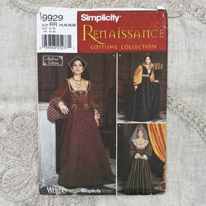 Simplicity 9929 - Renaissance Gowns and Headpieces Pattern - Size 6-12 ...
