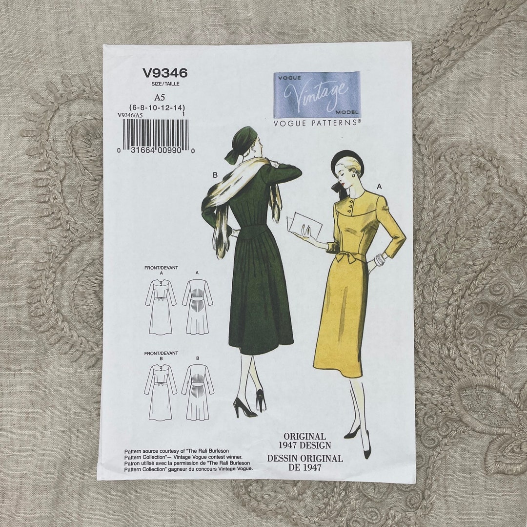 Vogue 9346 Reissued 1940s Yoke Dress Pattern With Starburst Back Size 6 ...
