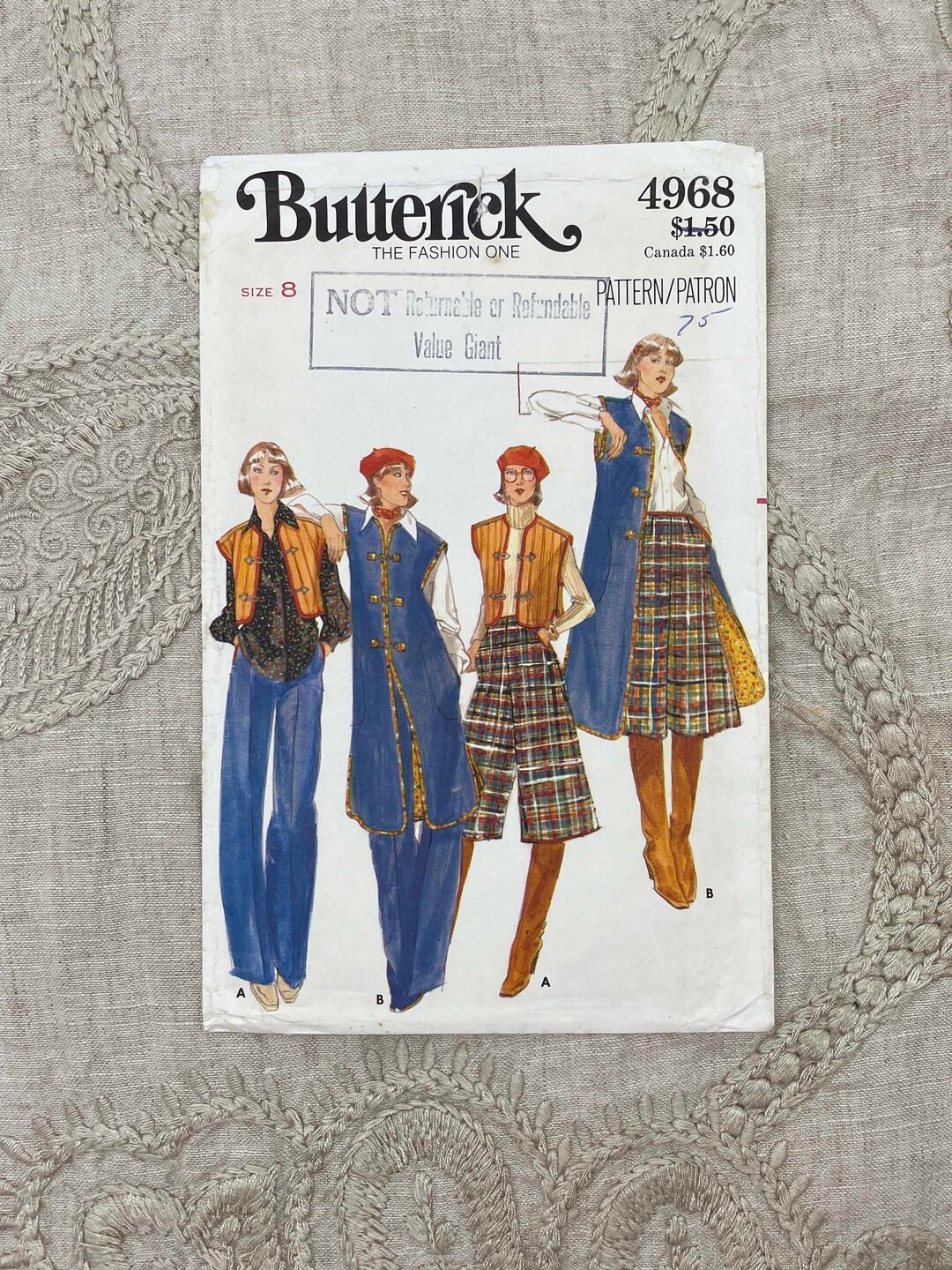 Butterick 4968 Rare 1970s Long Vest Culottes and Pants - Etsy