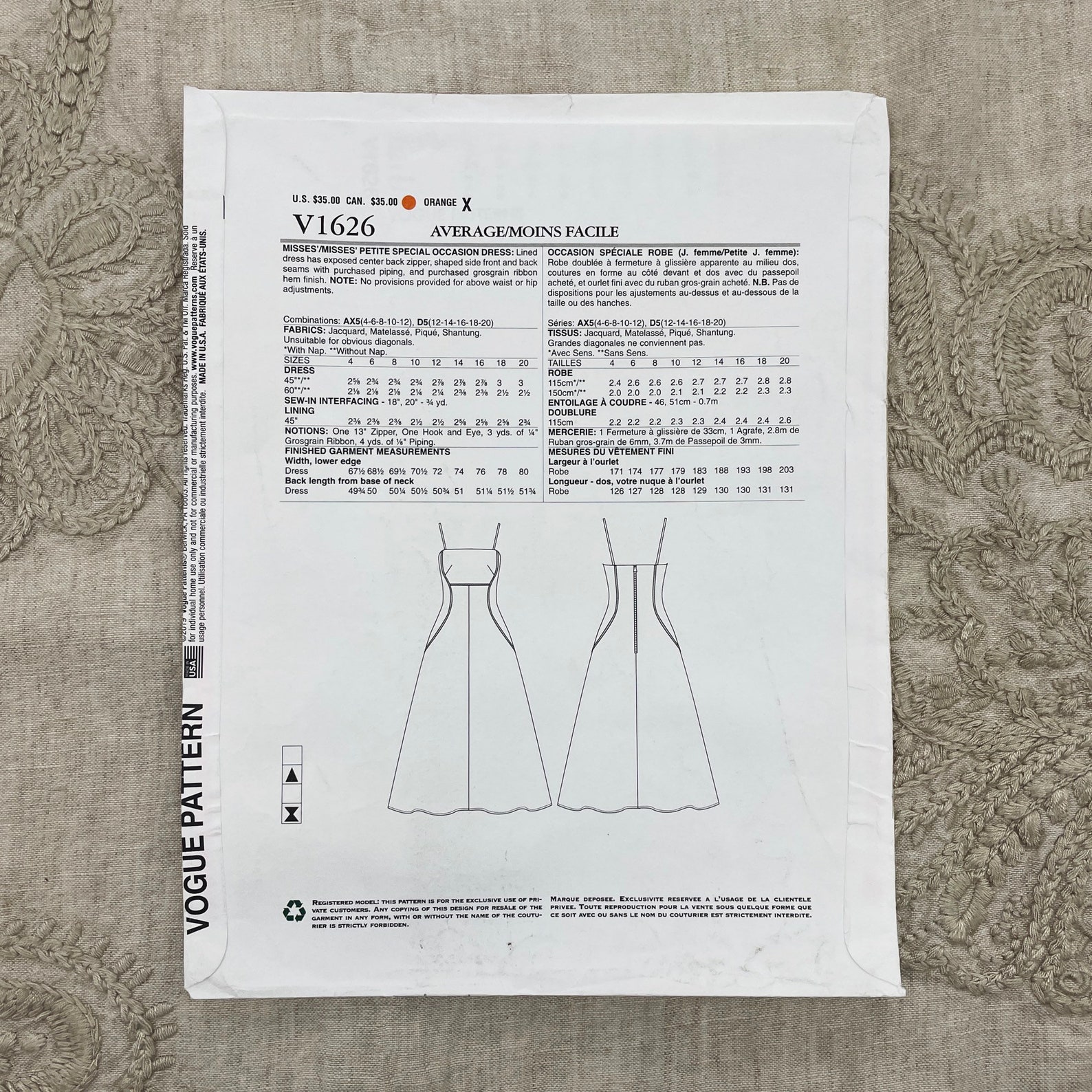 Vogue 1626 - Nicola Finetti Piping Shaped Front Special Occasion Dress ...