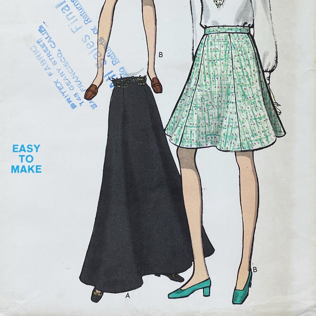 Vogue 7543 - 1960s Six-gored Flared Skirt Pattern - Waist 27" - Uncut ...