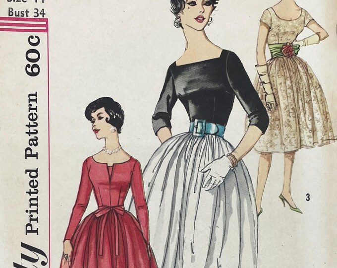 Simplicity 3183 - 1950s Fit and Flare Gown Pattern With Neckline ...