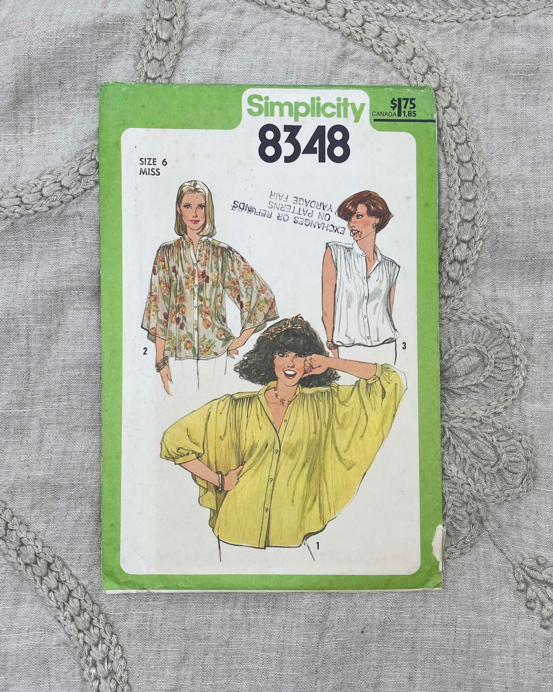 Simplicity 8384 1970s Batwing Standing Collar Blouse Pattern Size 6 30. ...