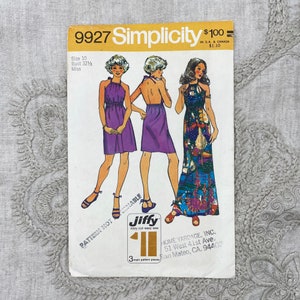 Simplicity 9927 - 1970s Jiffy Open Back Halter Dress Pattern - Size 10 ...