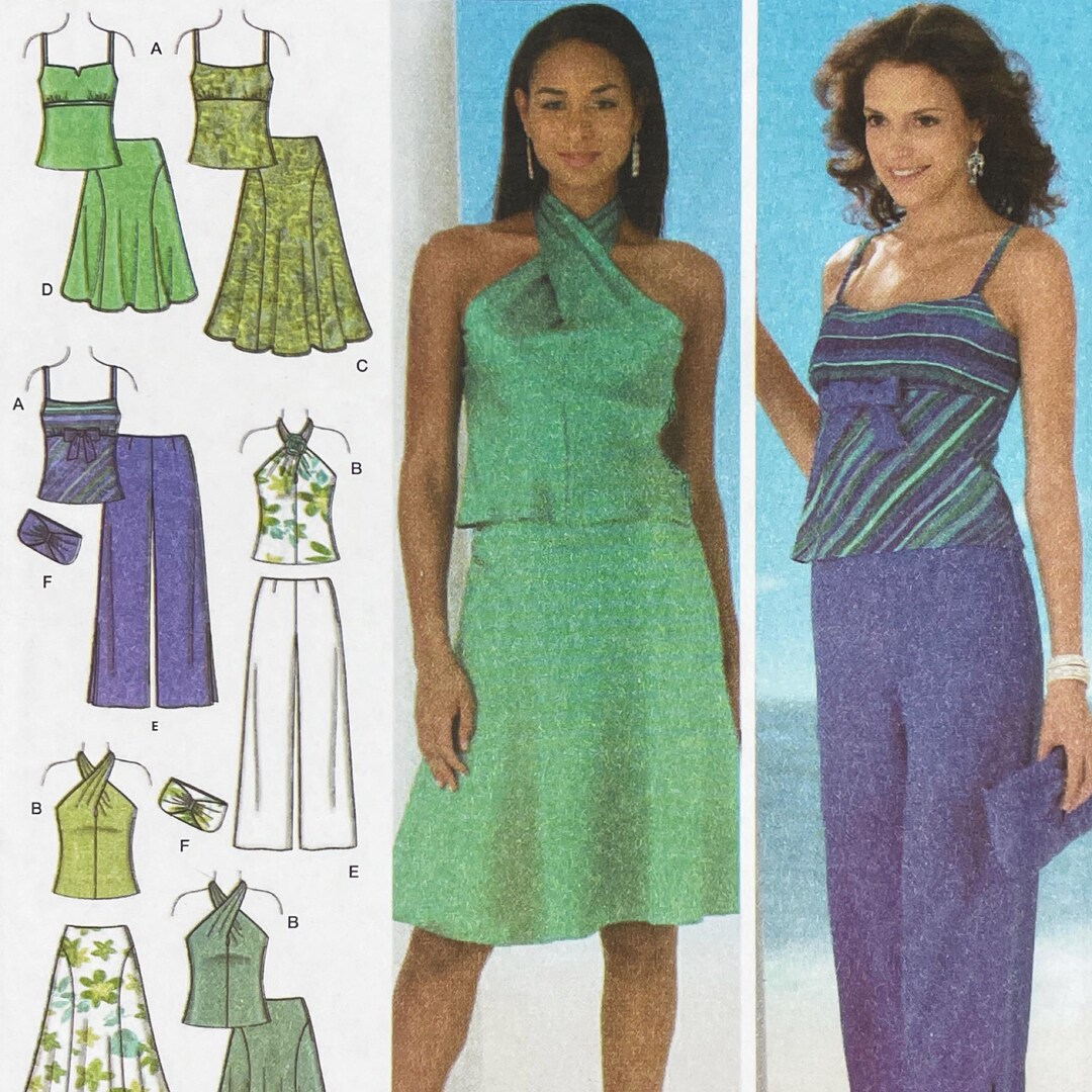 Simplicity 4525 - Y2K Cross Halter Top, Cami, Skirts, Pants and Purse ...