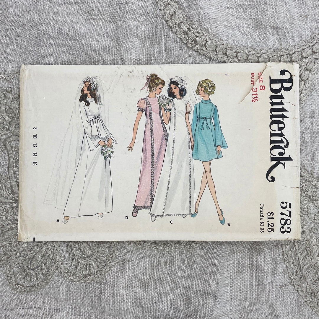 Butterick 5783 1960s Princess Cut Wedding Dress Pattern With High ...