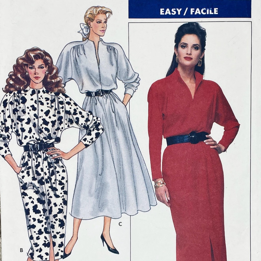 Butterick 5761 - 1980s Ronnie Heller Swan Neck Dress Pattern With Dolman Saddle Sleeves - Size ...