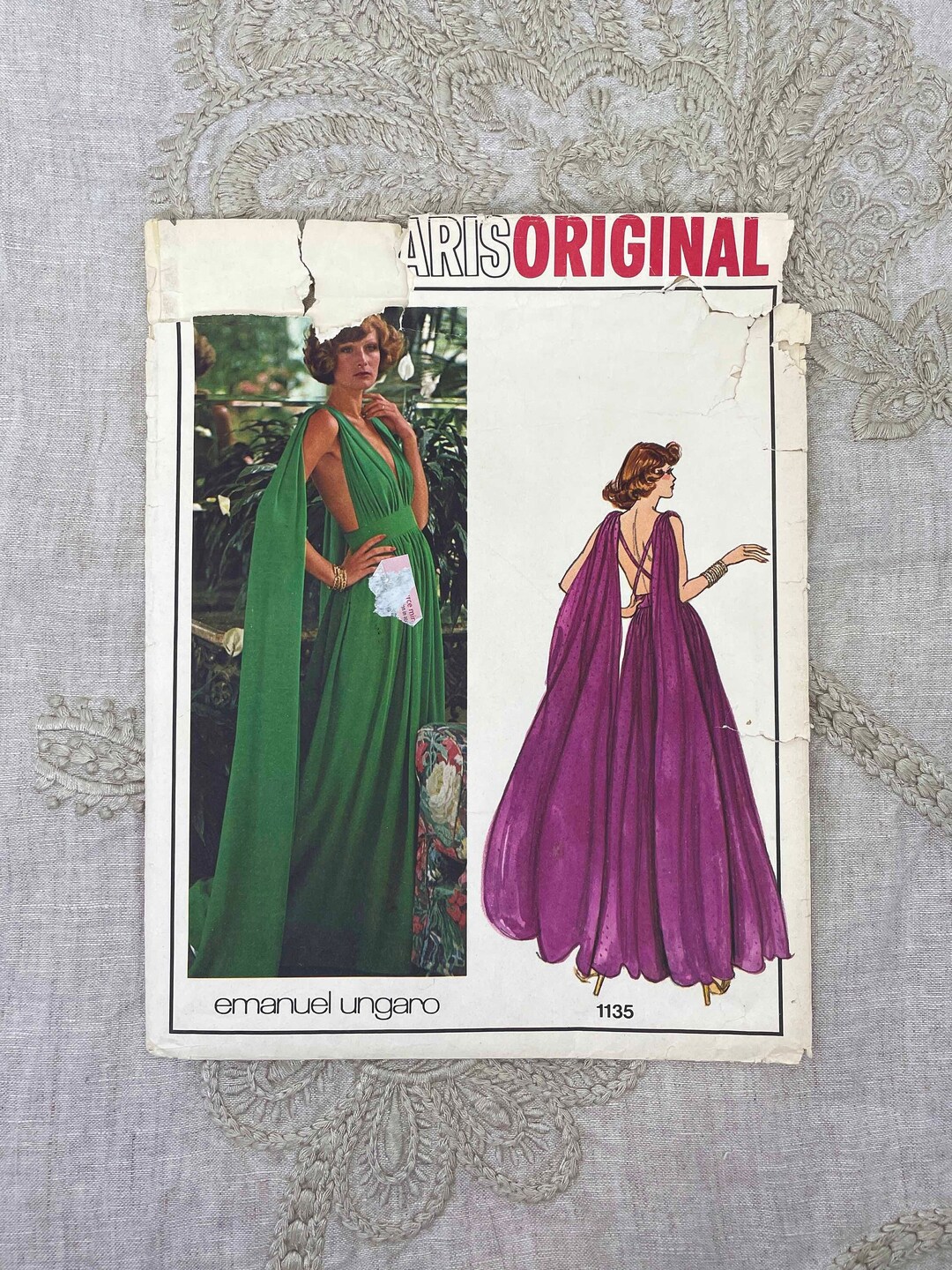 Vogue 1135 Emanuel Ungaro 1970s Back Paneled Goddess Evening Dress ...
