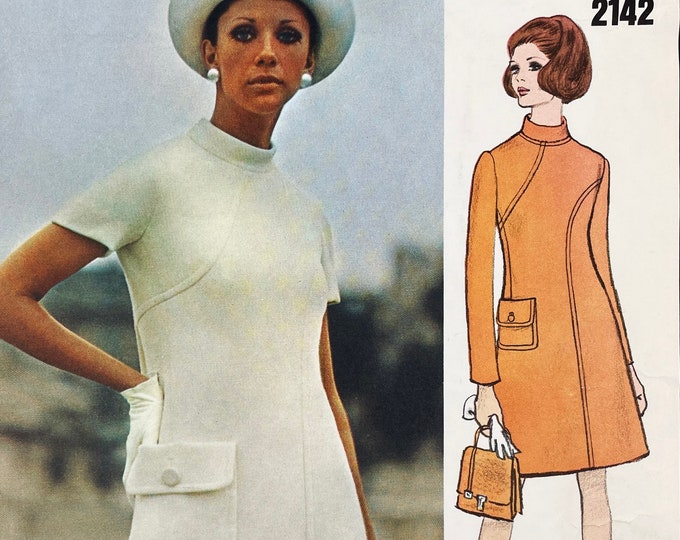 Vogue 2142 - Pierre Balmain 1960s Space-age Standing Collar Dress ...