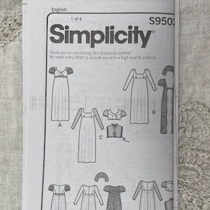 Simplicity 9502 Regency Empire Gowns and Spencer Pattern Size 10-18 or ...