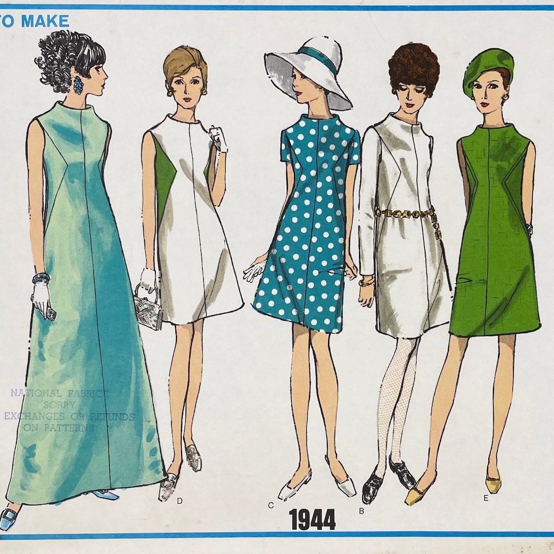 Vogue 1944 - 1960s Space Age A-line Dress Pattern- Size 8 (31.5 ...