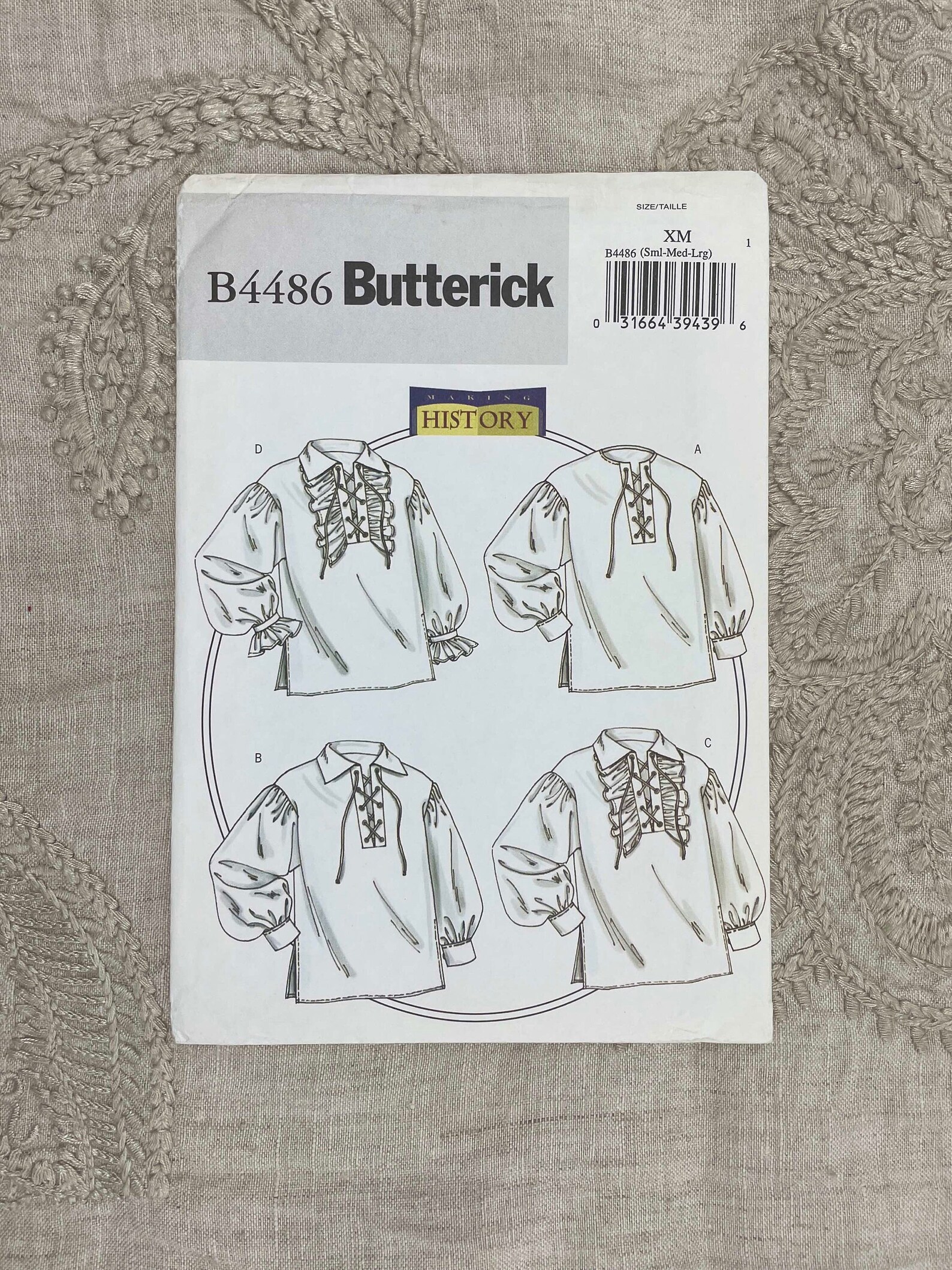 Butterick 4486 Front Lacing Poet Shirt Pattern With Collar - Etsy