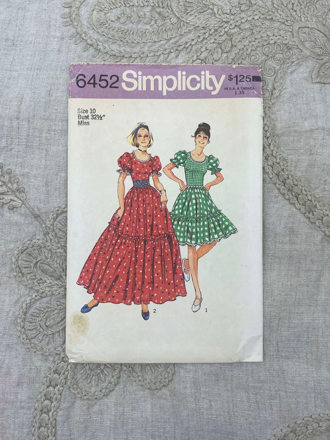 Simplicity 6452 1970s Cottagecore, Prairie, Peasant Dress Pattern Size ...