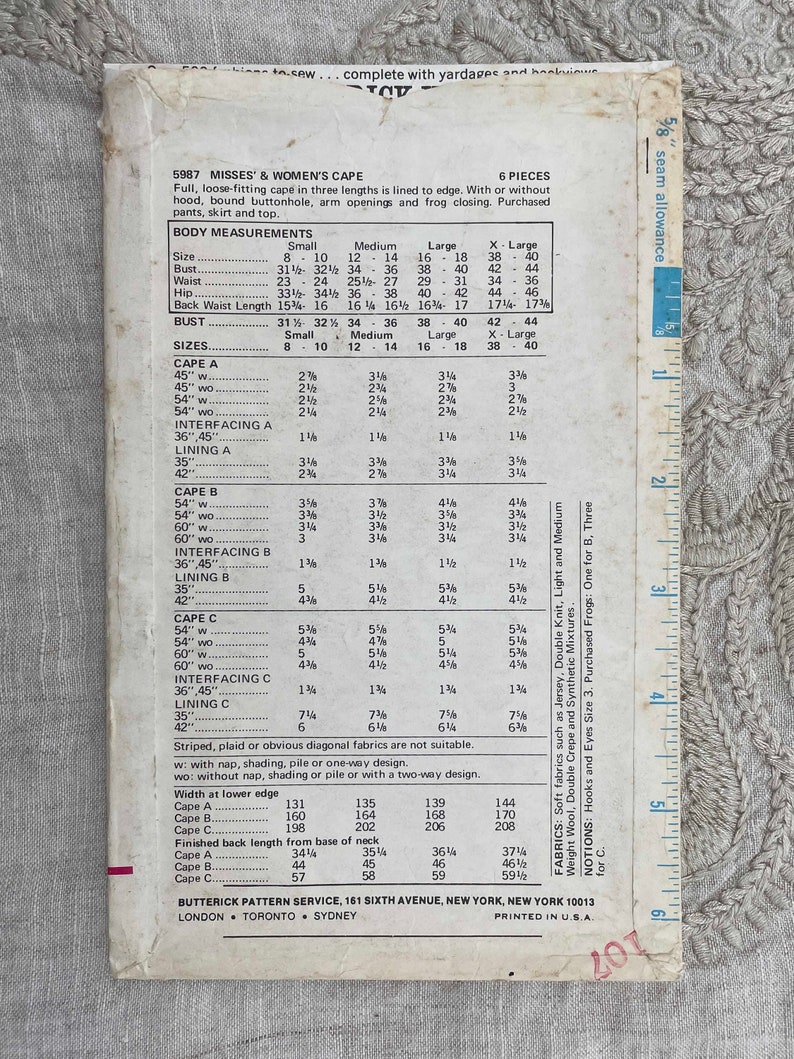 Butterick 5987 1970s Floor Length Hooded Cape Pattern With - Etsy