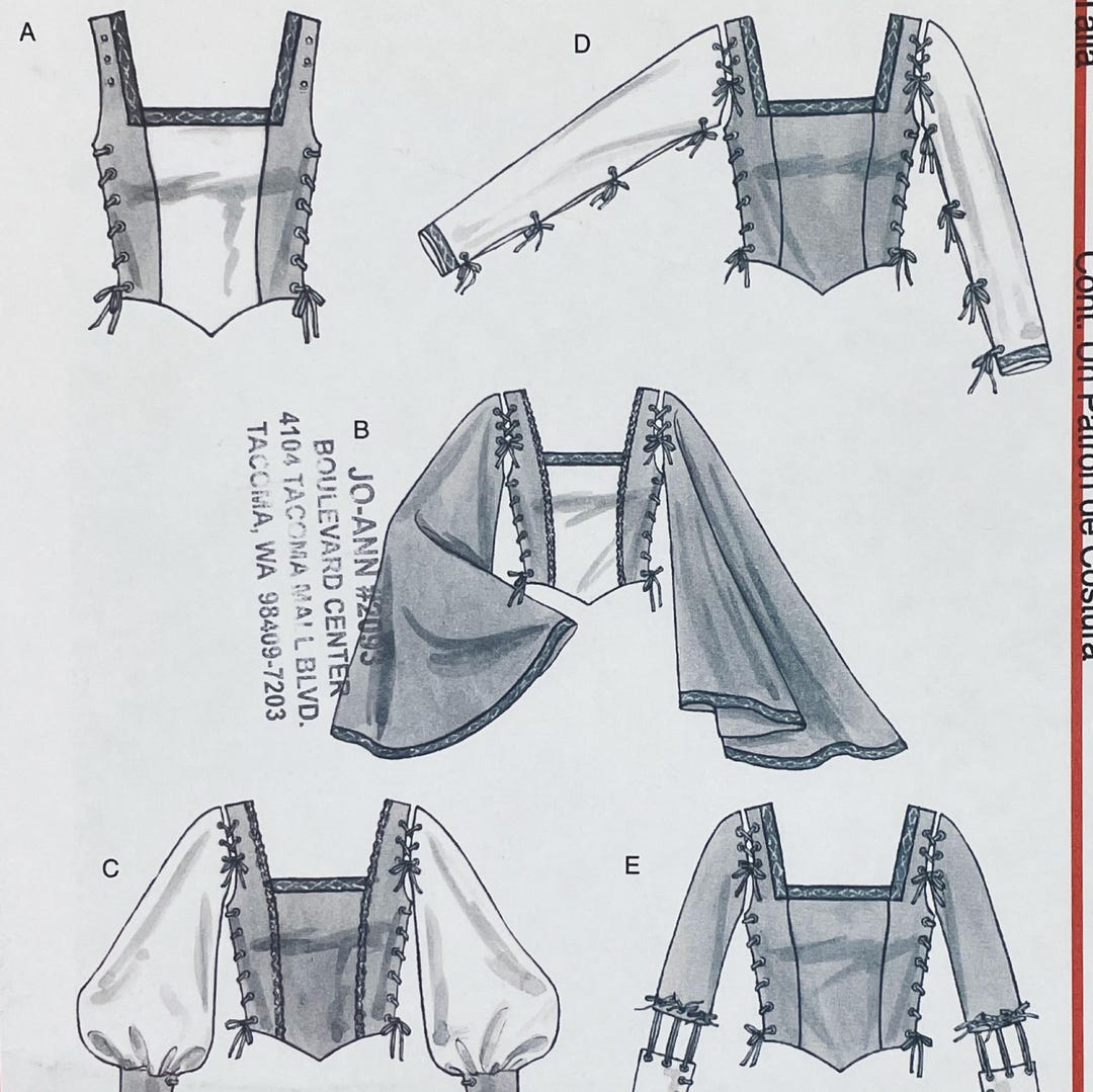 Mccall's 4696 - Laced Renaissance Tops and Bodices Pattern - Sz 8-14 or Size 16-22 - Uncut (FF ...