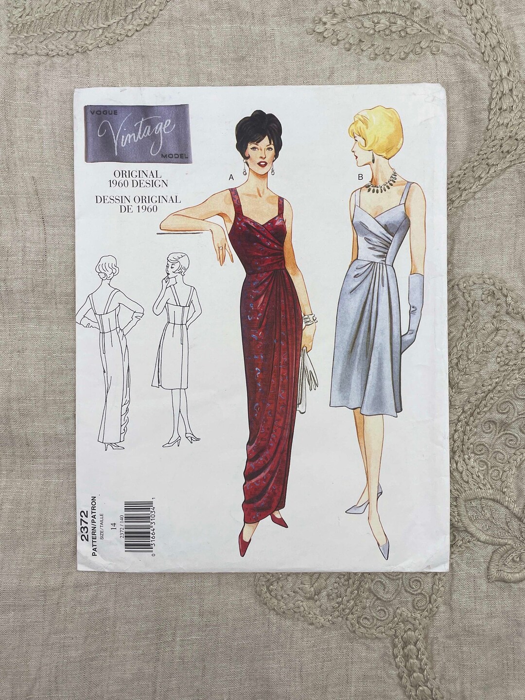 Vogue 2372 Reissued Draped 60s Evening Gown Pattern Size 14 36 Uncut FF ...