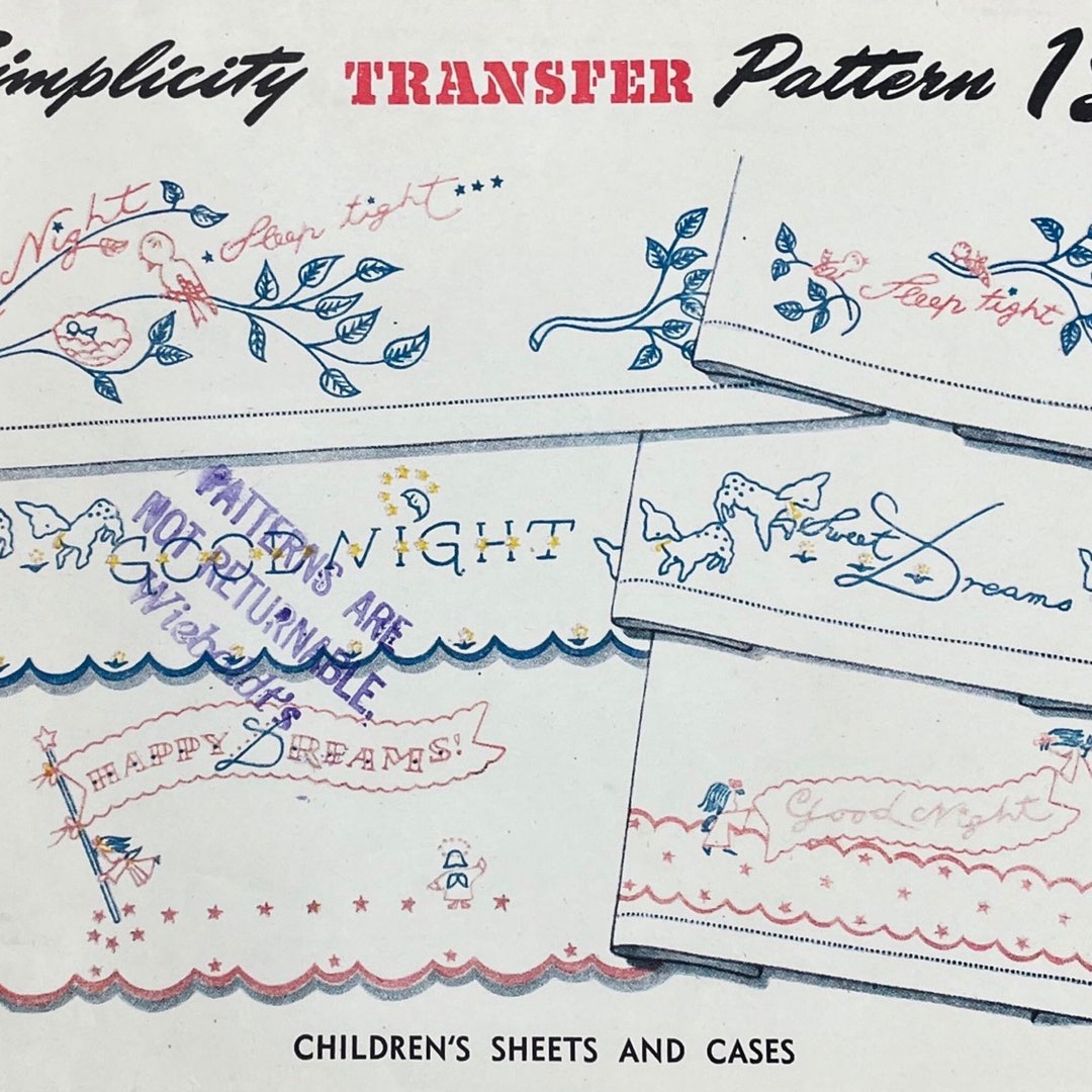 Simplicity 7350 1940s Children's Sheets and Cases Embroidery Transfers ...