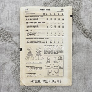 Advance 7924 - 1950s Drop-waist Wide Silhouette Dress Pattern With ...