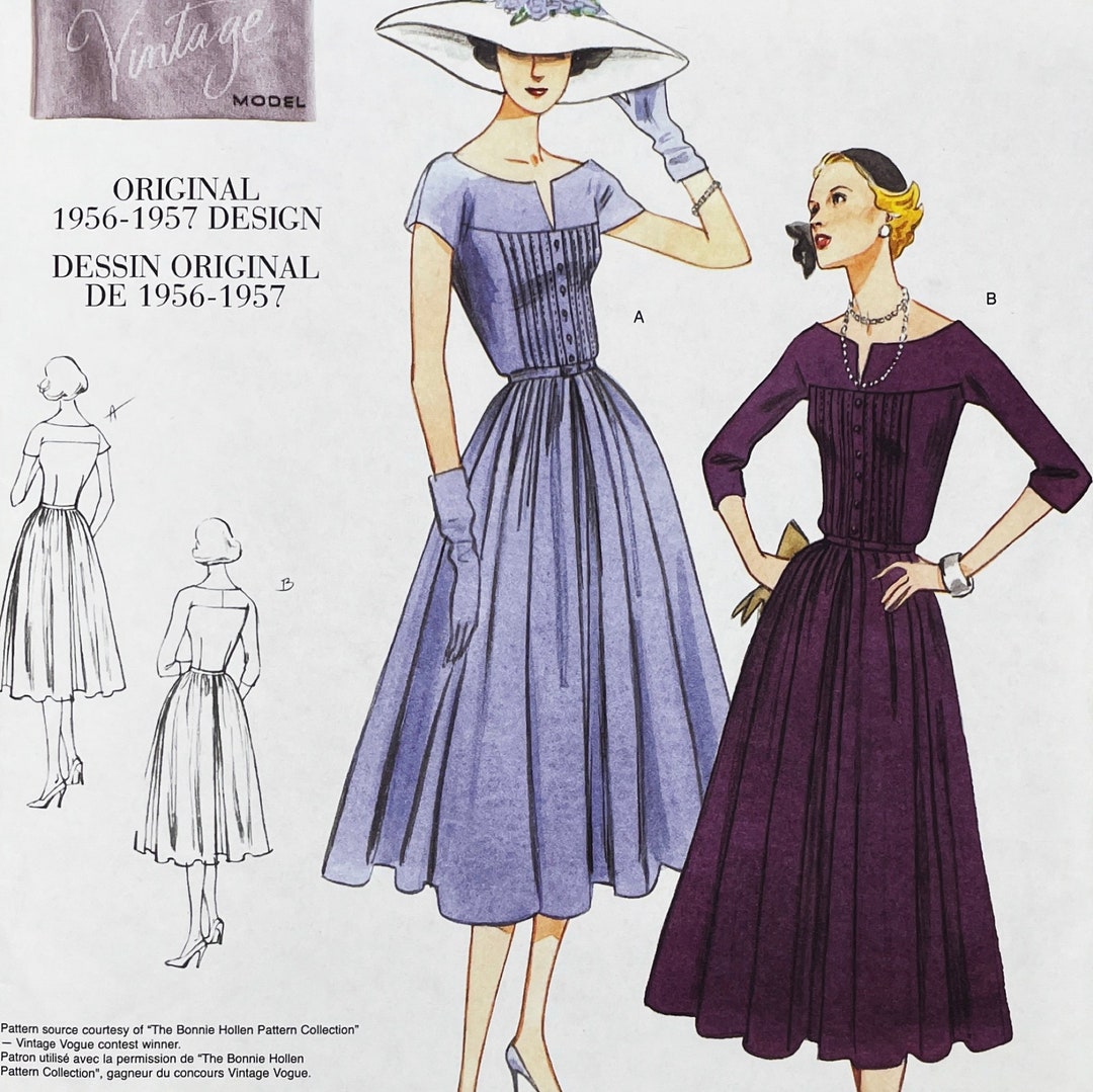 Vogue 1044 - Reissued 1950s Wide Neck, Pintuck, Fit and Flare Dress ...