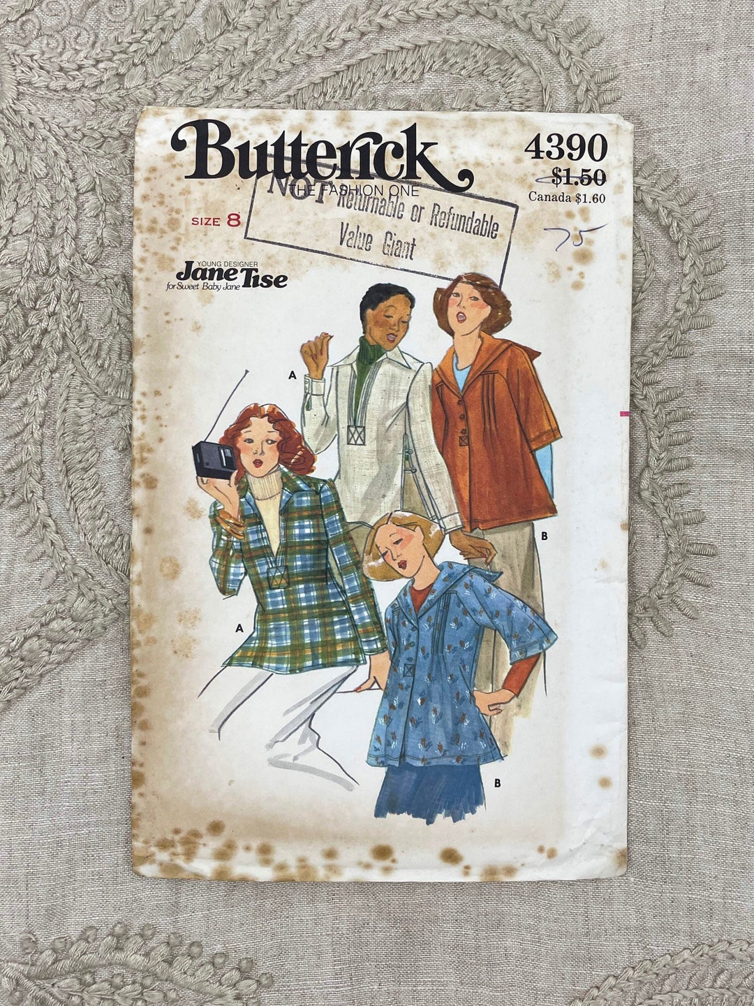 Butterick 4390 Jane Tise 1970s Sailor Collar Tunic Pattern With ...