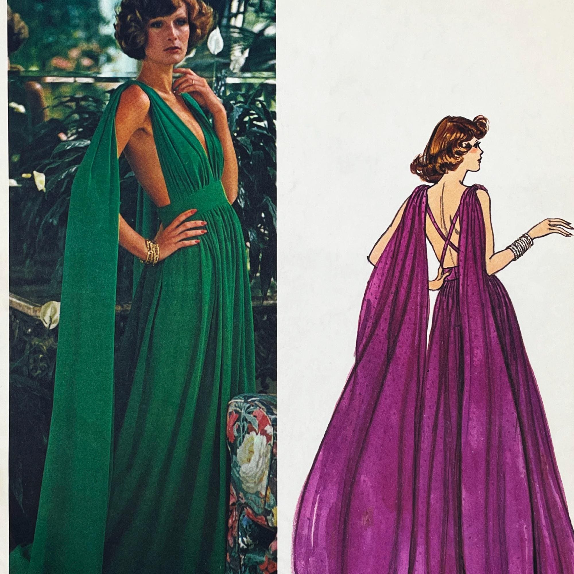 Vogue 1135 - Emanuel Ungaro 1970s Back Paneled Goddess Evening Dress ...