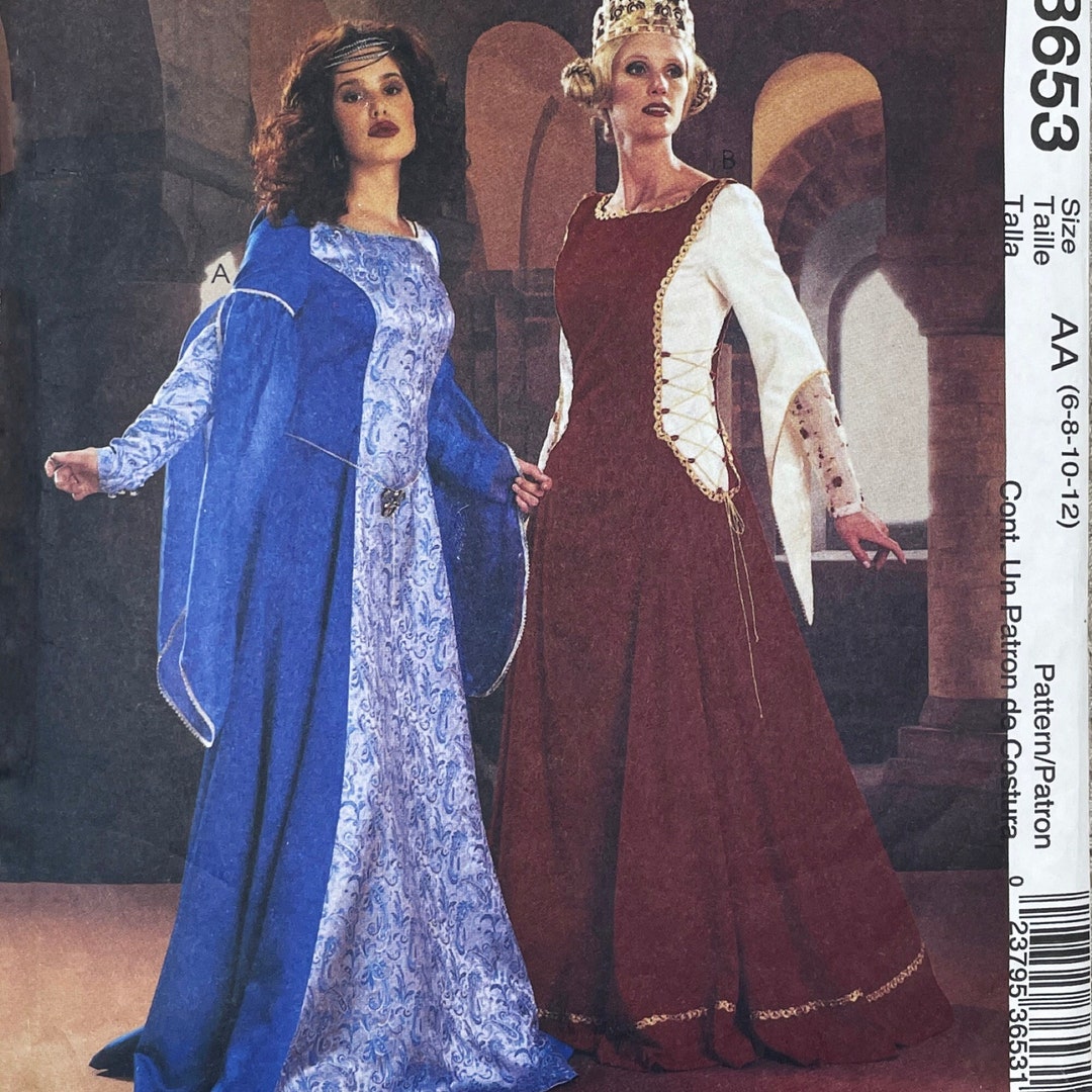 Mccall's 3653 - Cotehardie Gown With Deep Bell Sleeves and Lace-up Sideless Surcote Pattern ...