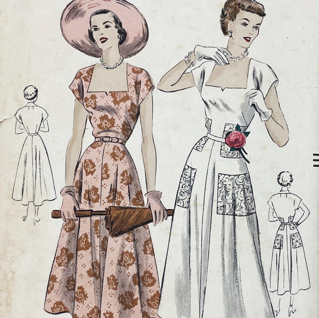 Vogue 6761 - 1950s New Look Dress With Deep Square Neckline - Size 14 ...