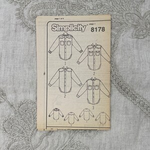 Simplicity 8178 - 1980s Unisex Western Wear Shirt - Size Medium ( 35-36 ...