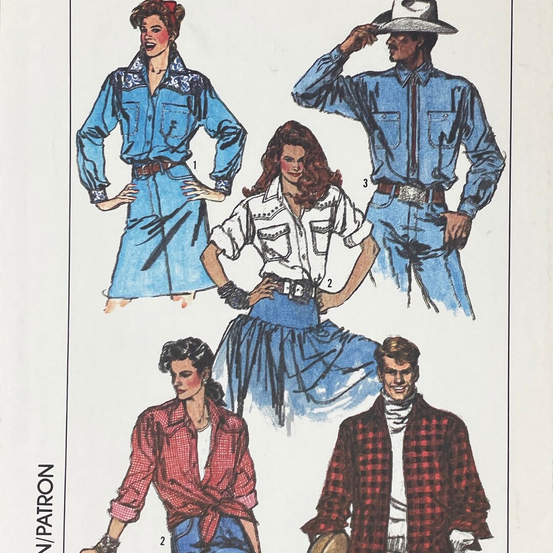 Simplicity 8178 - 1980s Unisex Western Wear Shirt - Size Medium ( 35-36 ...