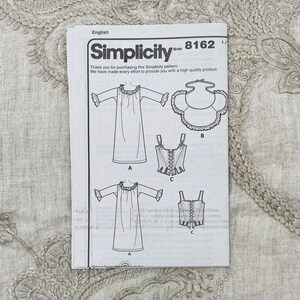 Simplicity 8162 - 18th Century Corset, Shift and Bum Pad Pattern - Size ...