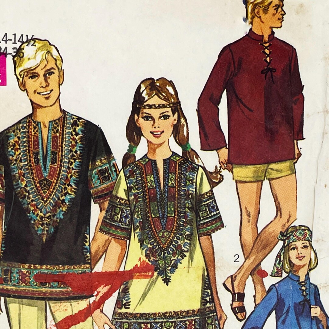 Simplicity 8177 - 1960s Men's Dashiki or Lace up Shirt Pattern - Size ...