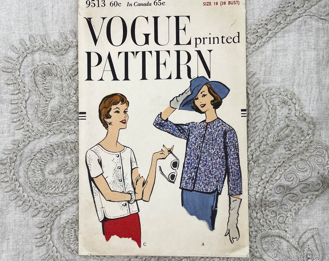 Vogue 9513 1950s Boxy easy to Make Shirt Jacket Pattern Size 18 38 Cut ...