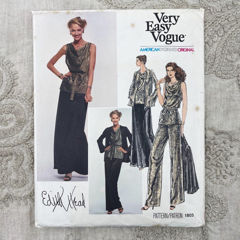 Vogue 1803 - 1970s Edith Head Disco Cowl Blouse, Jacket, Skirt and ...