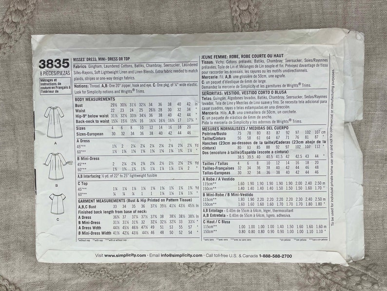 Simplicity 3835 Built by Wendy Dress Mini Dress or Top | Etsy