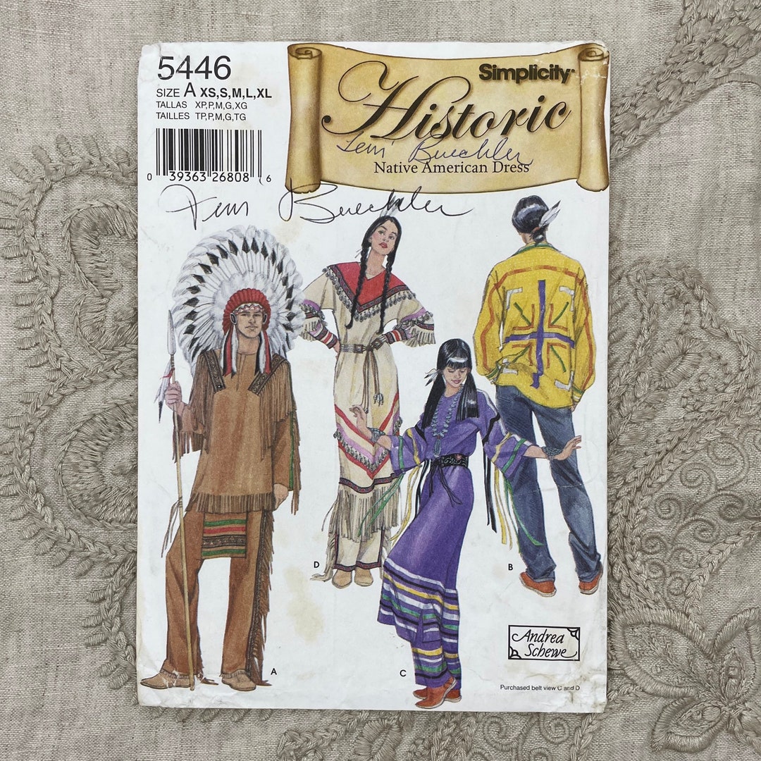 Simplicity 5446 Adults' American Indian Regalia Pattern Size XS XL 30 ...
