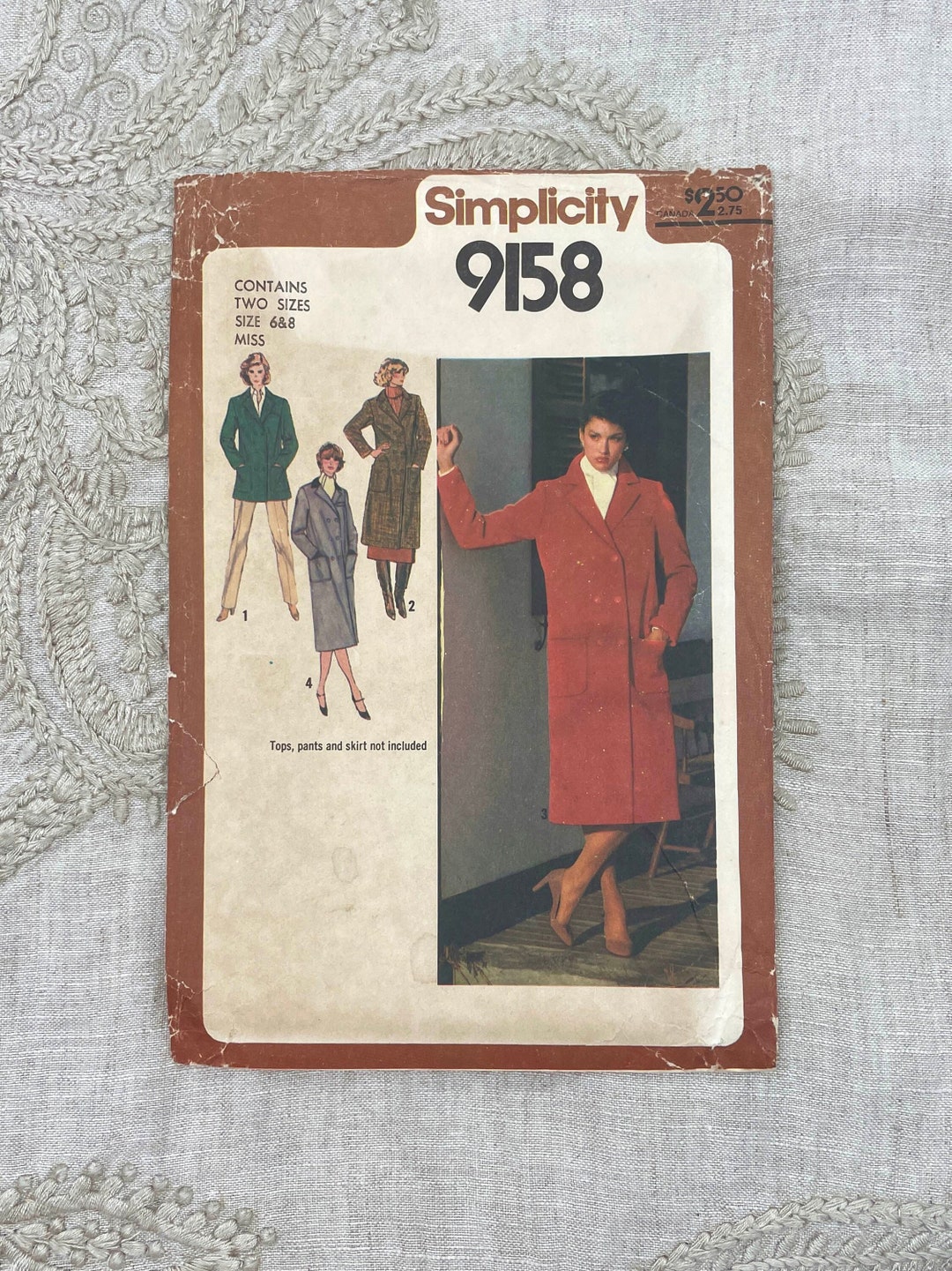 Simplicity 9158 1970s Double Breasted Trench Coat Pattern Size 6-8 30.5 ...