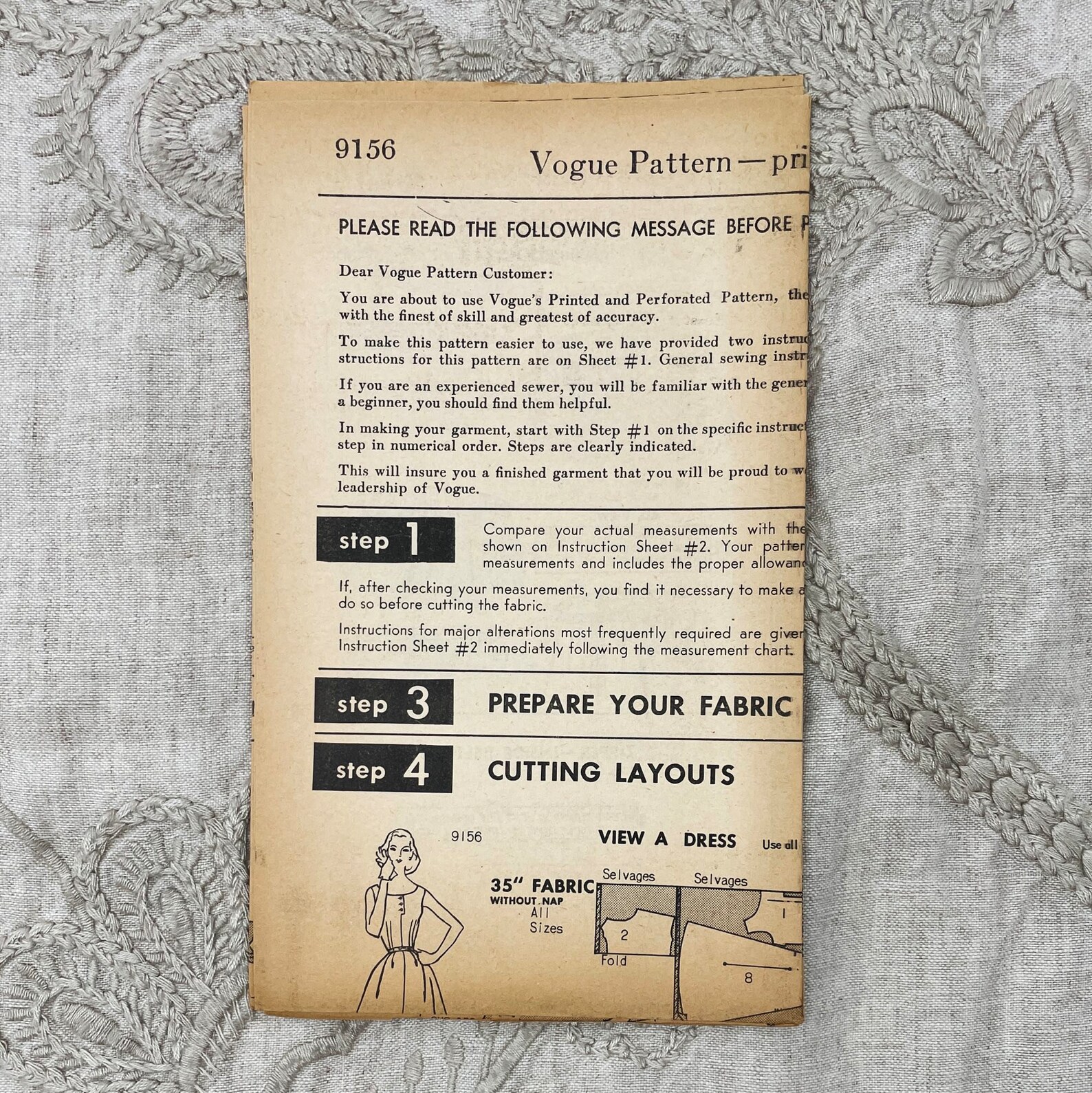 Vogue 9156 - 1950s Apron Dress Sewing Pattern - Size 10 (31") - Uncut ...
