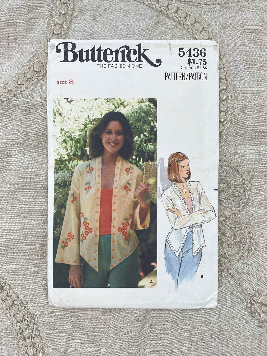 Butterick 5436 1970s Cardigan Top and Embroidery Transfer Pattern Size ...