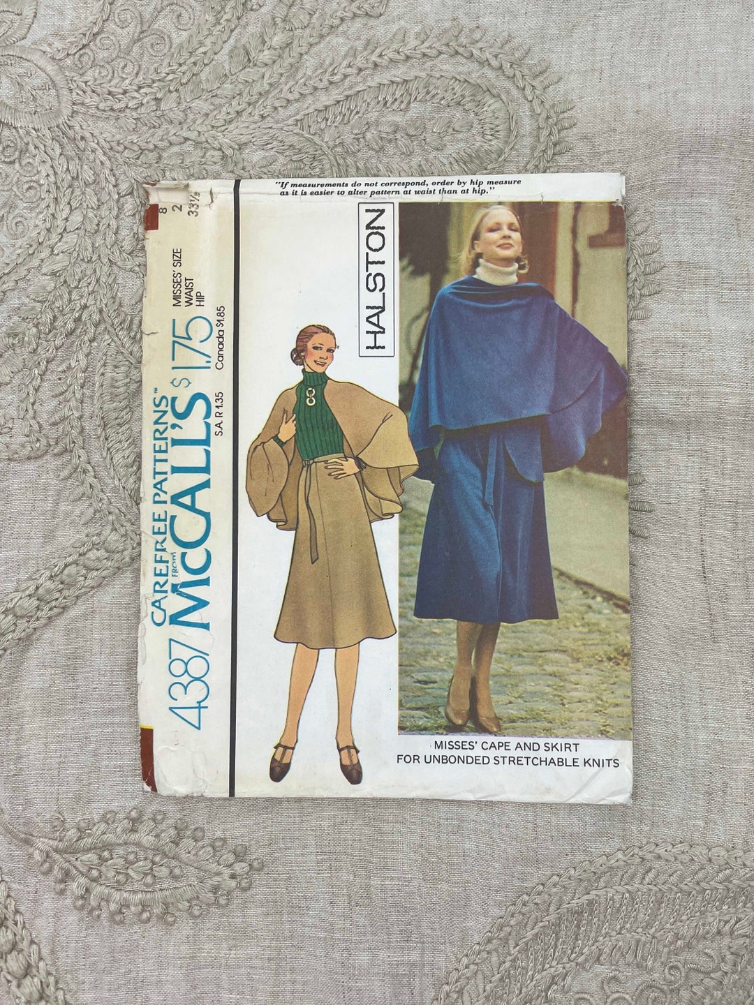 Mccall's 4387 1970s Halston Knit Cape and Skirt Pattern - Etsy