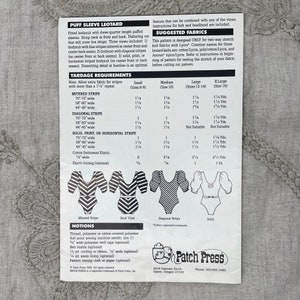 Patch Press 502D - 1980s Puff Sleeve Leotard Pattern - Size S-XL ...