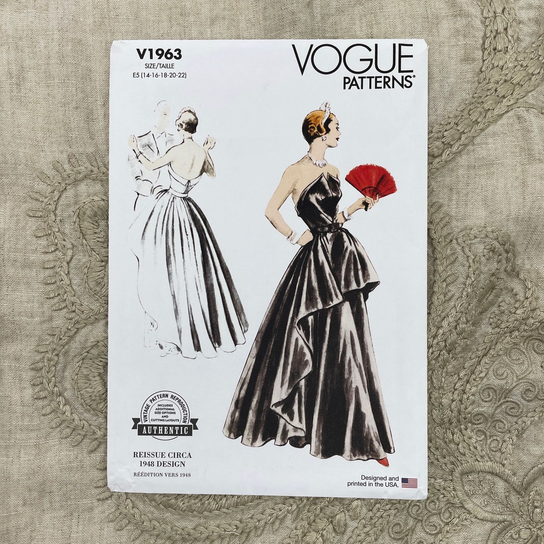 Vogue 1963 Reissued 1940s Strapless Gown With Cascading Overskirt ...
