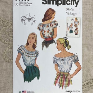 Simplicity 9538 Reissued 1940s Milkmaid Blouse Pattern - Etsy
