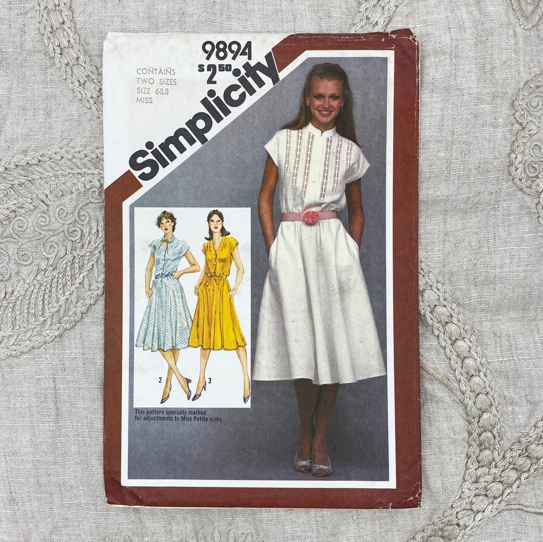 Simplicity 9894 1980s Garden Party Dress Pattern With Neckline and Lace ...