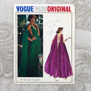 Vogue 1135 - Emanuel Ungaro 1970s Back Paneled Goddess Evening Dress ...