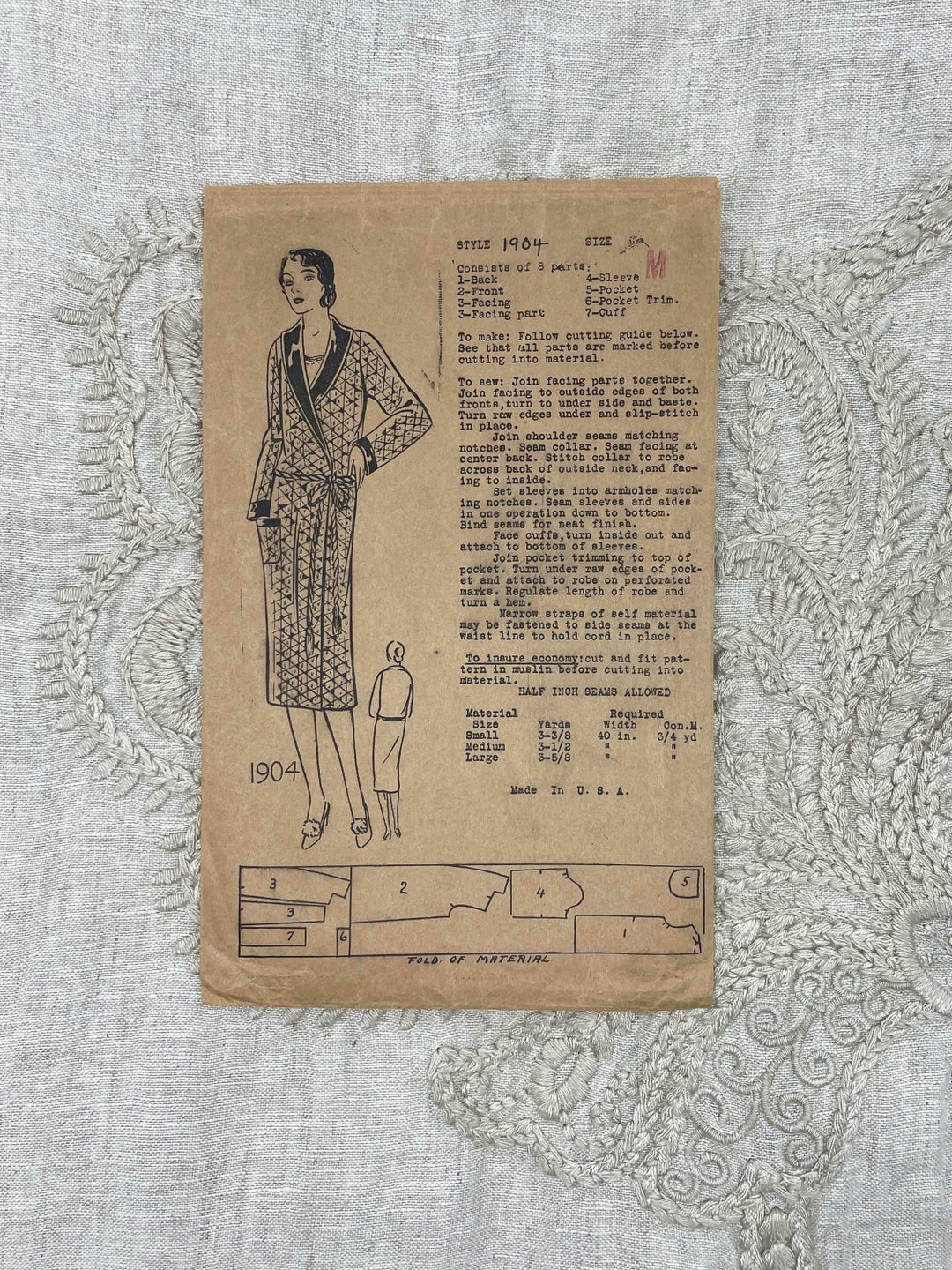 Original 1920s Flapper Boudoir Robe Dressing Gown Sewing Pattern Size M ...